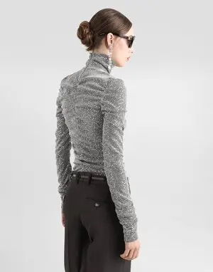 Dolce & Gabbana Draped Sequined Turtleneck Top - Silver