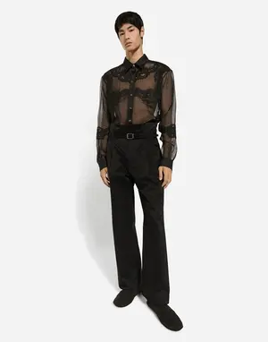 Dolce & Gabbana Oversize Organza Shirt With Lace Inserts