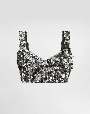 Dolce & Gabbana Sequined Bralette Top - Silver