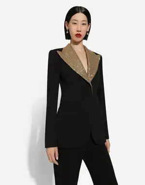 Dolce & Gabbana Single-breasted Turlington Jacket With Sequined Lapels - Black