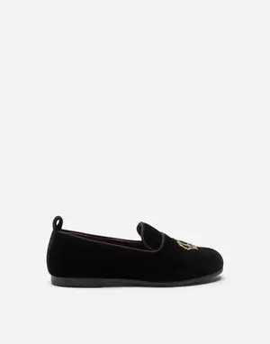 Dolce & Gabbana Velvet Slippers With Crown Patch