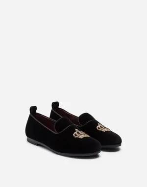 Dolce & Gabbana Velvet Slippers With Crown Patch