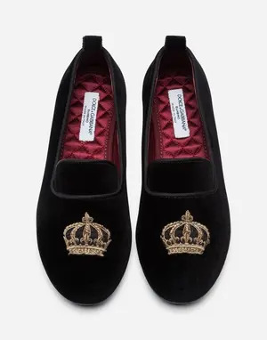 Dolce & Gabbana Velvet Slippers With Crown Patch