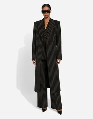 Dolce & Gabbana Pinstripe Woolen Coat - Multicolor