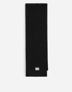 Dolce & Gabbana Ribbed Knit Scarf With Logo Tag - Black