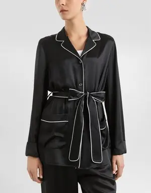 Dolce & Gabbana Silk Pajama Shirt With Contrasting Piping
