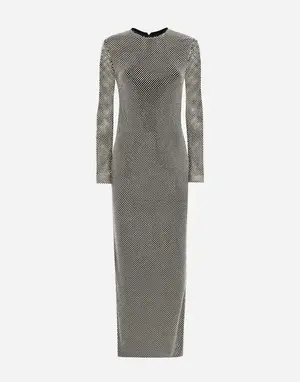 Dolce & Gabbana Long Crystal Mesh Dress - Silver
