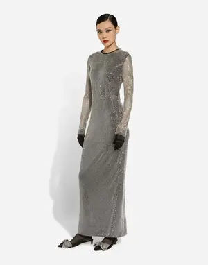 Dolce & Gabbana Long Crystal Mesh Dress - Silver