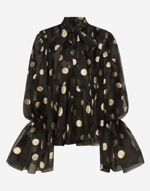 Dolce & Gabbana Silk Organza Jacquard Polka-dot Blouse With Pussy-bow - Print