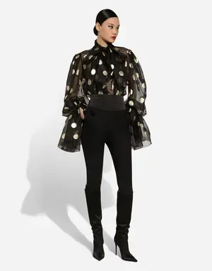 Dolce & Gabbana Silk Organza Jacquard Polka-dot Blouse With Pussy-bow - Print