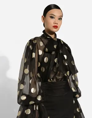 Dolce & Gabbana Silk Organza Jacquard Polka-dot Blouse With Pussy-bow - Print