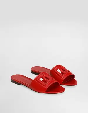 Dolce & Gabbana Calfskin Sliders With Dg Logo - Red