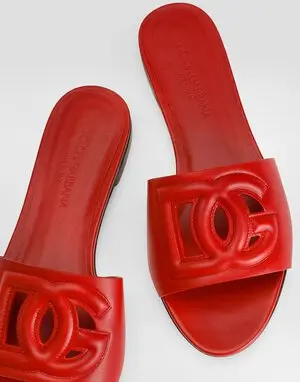 Dolce & Gabbana Calfskin Sliders With Dg Logo - Red