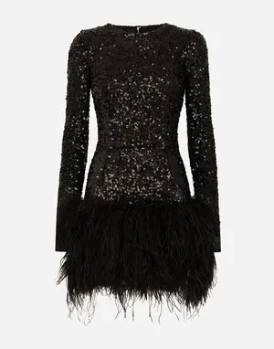 Feather Trim Sequin Dresses