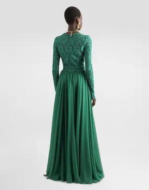 Dolce & Gabbana Long Chiffon And Lace Dress