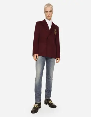 Dolce & Gabbana Double-breasted Wool And Cashmere Jacket With Dg Patch