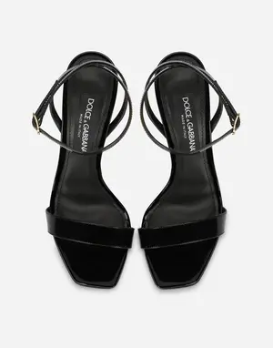 Dolce & Gabbana Keira Patent Leather Sandals With Dg Pop Heel - Black
