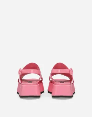 Dolce & Gabbana Patent Leather Wedge Sandals - Pink