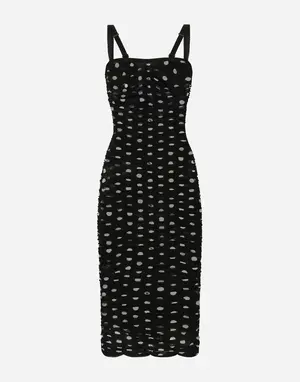 Dolce & Gabbana Tulle Calf-length Sheath Dress With Polka-dot And Draping - Print