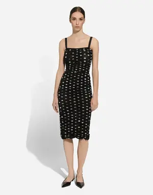 Dolce & Gabbana Tulle Calf-length Sheath Dress With Polka-dot And Draping - Print