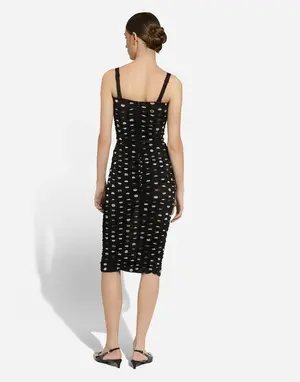 Dolce & Gabbana Tulle Calf-length Sheath Dress With Polka-dot And Draping - Print