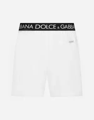 Dolce & Gabbana Mid-length Swim Trunks With Branded Stretch Waistband - White