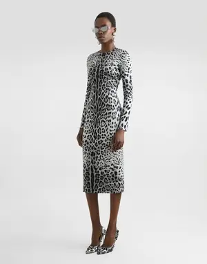 Dolce & Gabbana Charmeuse Calf-length Sheath Dress With Leopard - Print