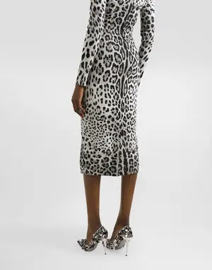 Dolce & Gabbana Charmeuse Calf-length Sheath Dress With Leopard - Print