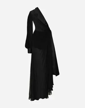 Dolce & Gabbana Long Silk Chiffon One-shoulder Dress