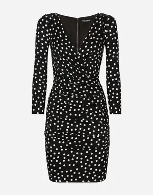 Dolce & Gabbana Short Charmeuse Polka-dot Dress With Draped Detailing - Print