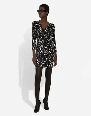 Dolce & Gabbana Short Charmeuse Polka-dot Dress With Draped Detailing - Print