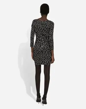 Dolce & Gabbana Short Charmeuse Polka-dot Dress With Draped Detailing - Print