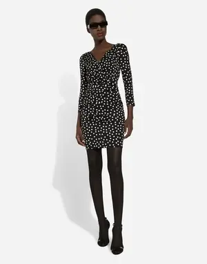 Dolce & Gabbana Short Charmeuse Polka-dot Dress With Draped Detailing - Print