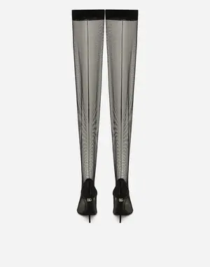 Dolce & Gabbana Stretch Tulle Thigh-high Boots With Dg Logo