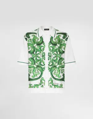Dolce & Gabbana Oversize Silk And Yarn Shirt With Majolica - Print