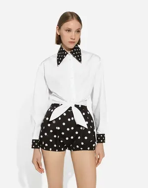 Dolce & Gabbana Cropped Polka-dot Print Cotton Shirt