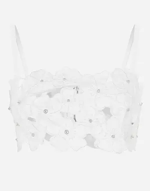Dolce & Gabbana Cotton Bralette Top With Embroidery And Rhinestones - White