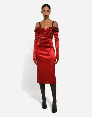 Dolce & Gabbana Stretch Satin Draped Midi Dress - Grey