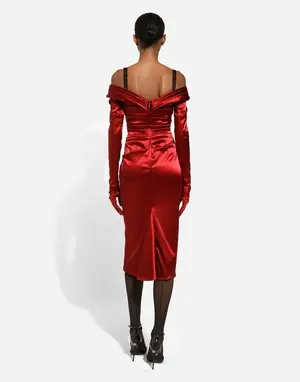 Dolce & Gabbana Stretch Satin Draped Midi Dress - Grey