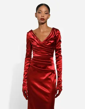 Dolce & Gabbana Stretch Satin Draped Midi Dress - Grey
