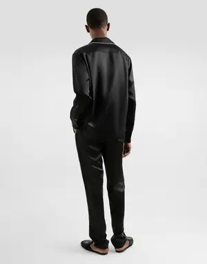Dolce & Gabbana Silk Pajama Pants With Logo Embroidery - Black
