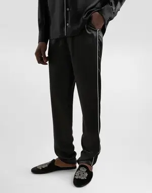 Dolce & Gabbana Silk Pajama Pants With Logo Embroidery - Black