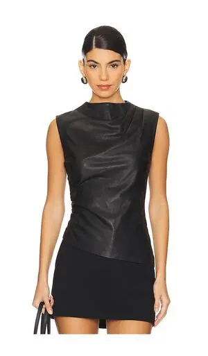 AEXAE Leather Ruched Top