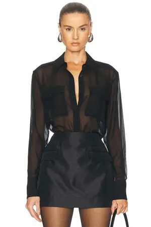 NICHOLAS Chloe Sheer Double Pocket Long Sleeve Shirt - Black