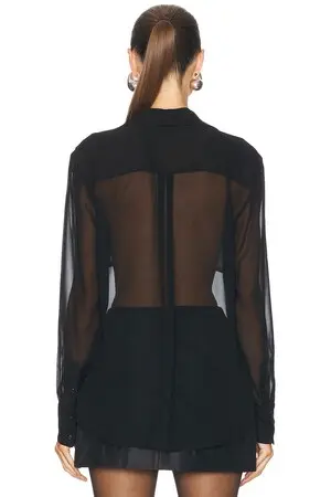 NICHOLAS Chloe Sheer Double Pocket Long Sleeve Shirt - Black