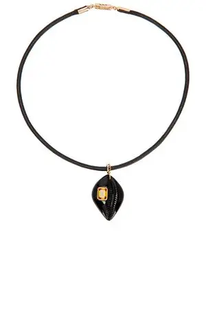 Dezso By Sara Beltran Cowry Medio Emerald Cut Citrine Necklace - Onyx & Black Leather