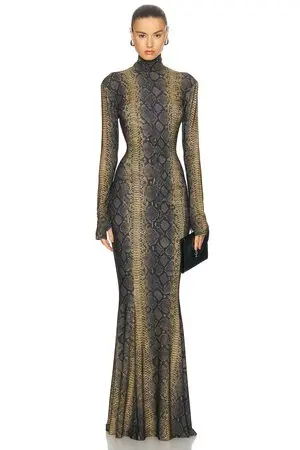 Norma Kamali Long Sleeve Turtleneck Fishtail Gown