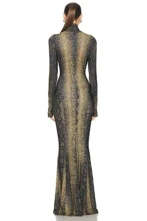 Norma Kamali Long Sleeve Turtleneck Fishtail Gown - Python
