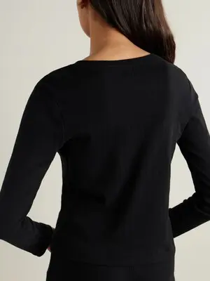 LESET Pointelle-knit Cotton Cardigan - Black