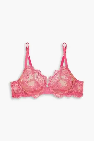 I.D. Sarrieri Pixie Dreams Scalloped Embroidered Tulle Underwired Balconette Bra - Pink